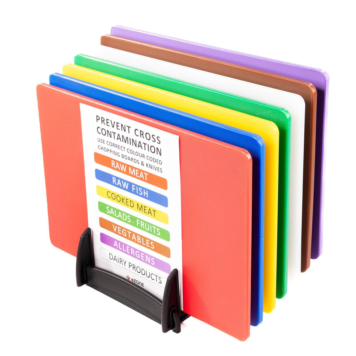 7x eZone Commercial Kitchen Chopping Boards 45x30cm Multi-Colour w/ Ra ...